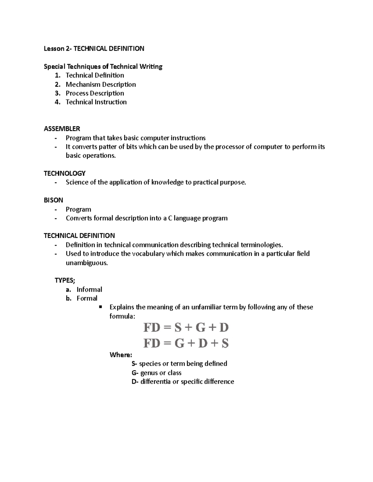 Lesson 2-Technical Definition - Lesson 2- TECHNICAL DEFINITION Special ...