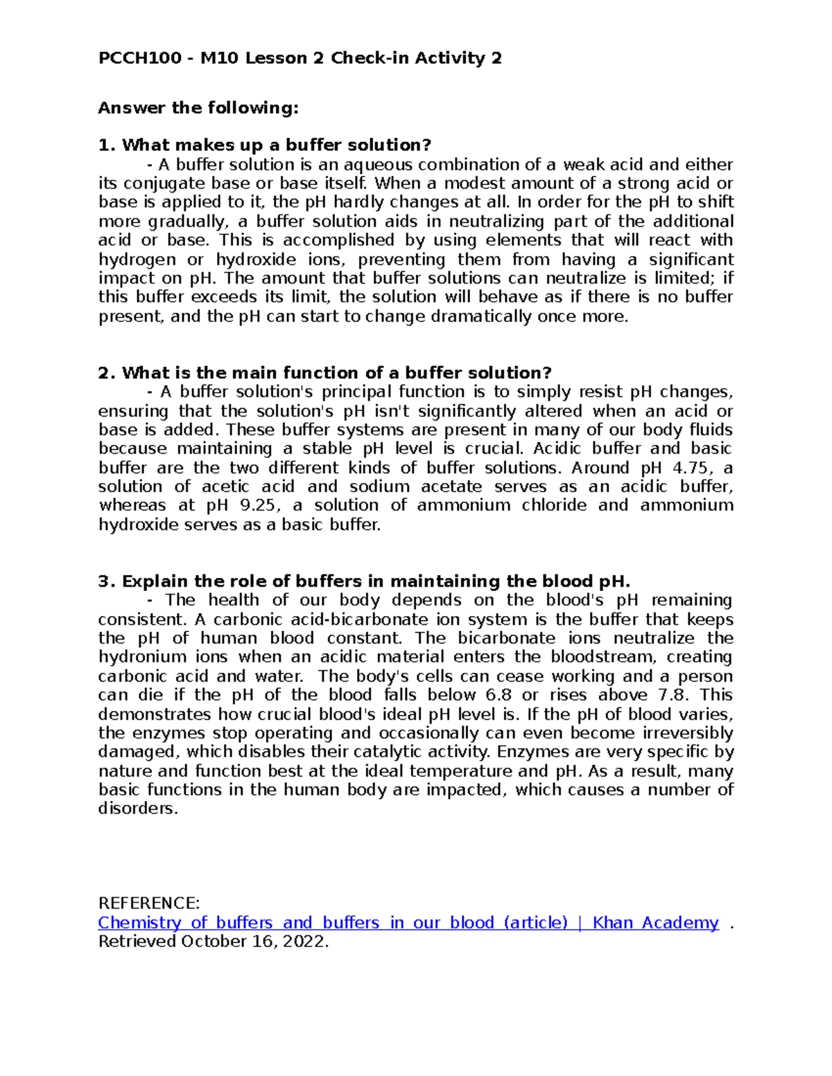 PCCH100 - M10 Lesson 2 Check-in Activity 2 - PCCH100 - M10 Lesson 2 ...