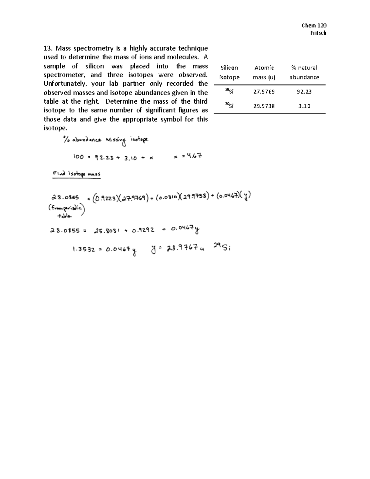 chem 120 practice problem - Fritsch Mass spectrometry is a highly ...