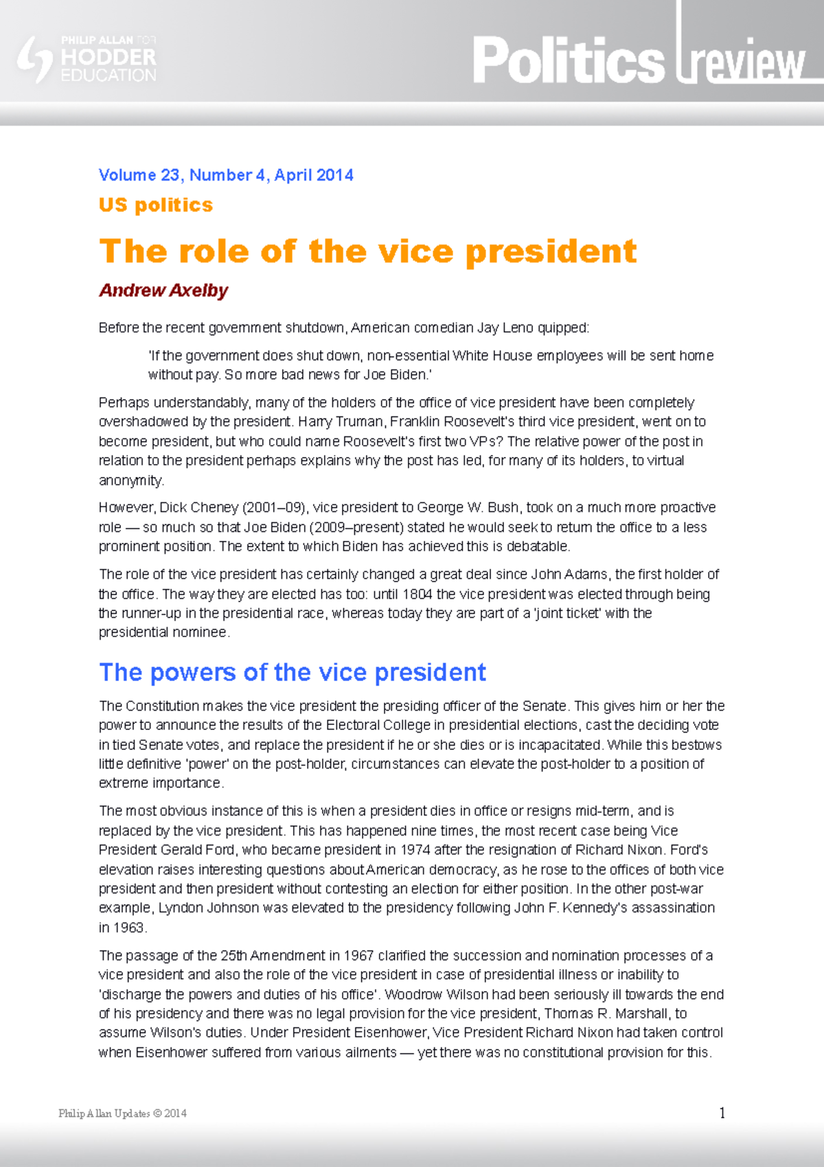 Pol Rev-23 4-Role-of-vice-president 2 - Volume 23, Number 4, April 2014 ...