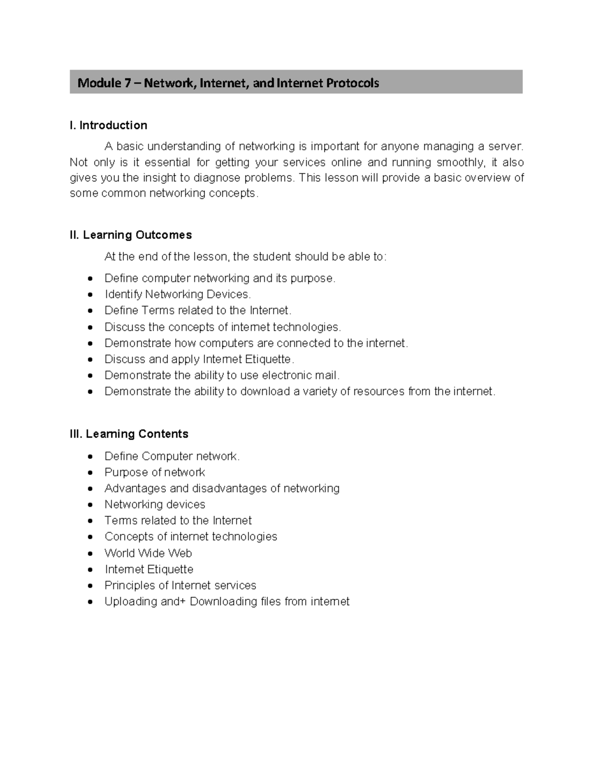 Module-7 - education - I. Introduction A basic understanding of ...