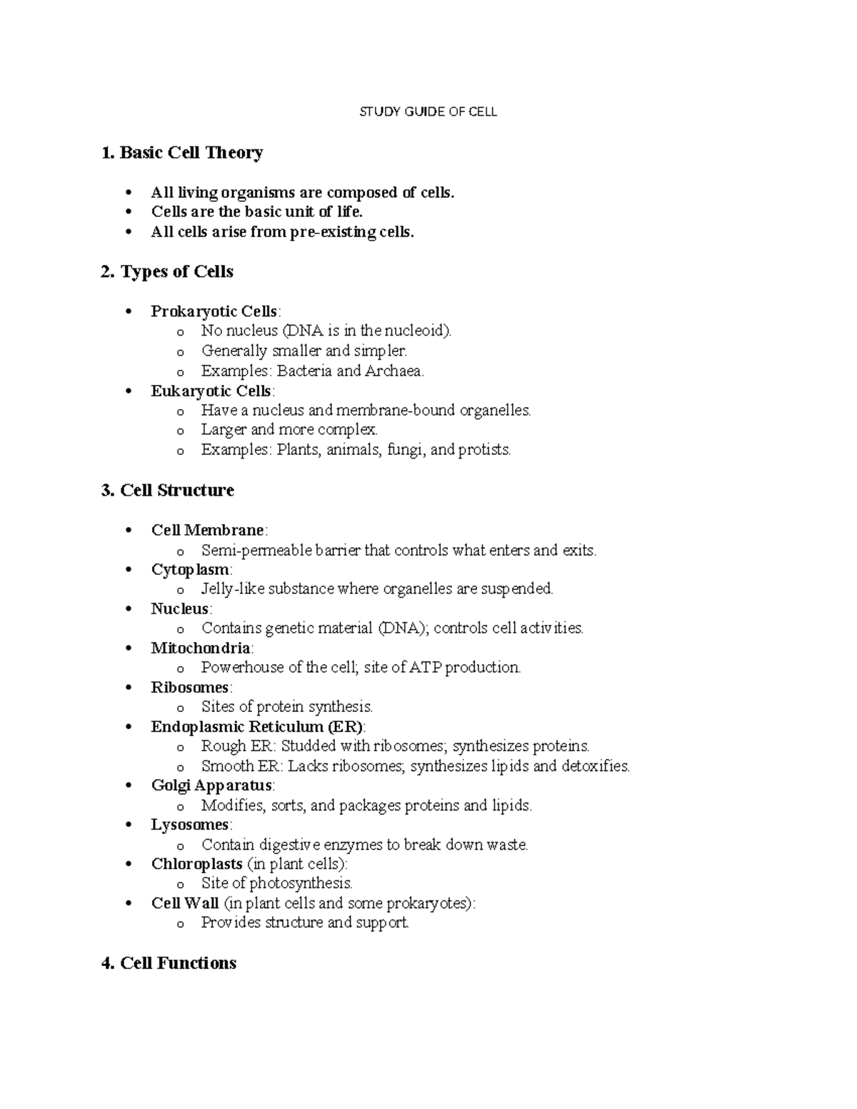 Study Guide OF CELL - CELL - STUDY GUIDE OF CELL 1. Basic Cell Theory ...