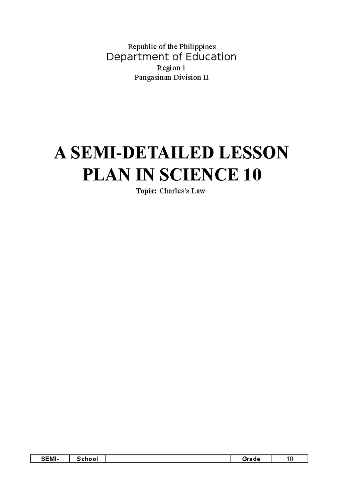 Charles's Law - LP - Lesson Plan about Charles's Law - Republic of the ...
