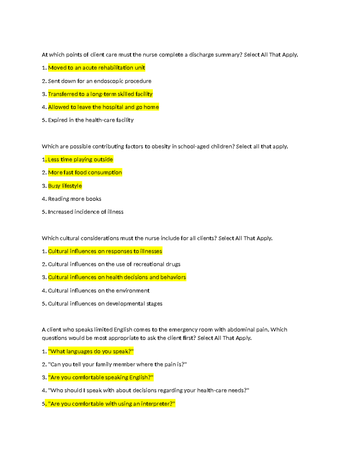 Final - PCC1 study guide - At which points of client care must the ...