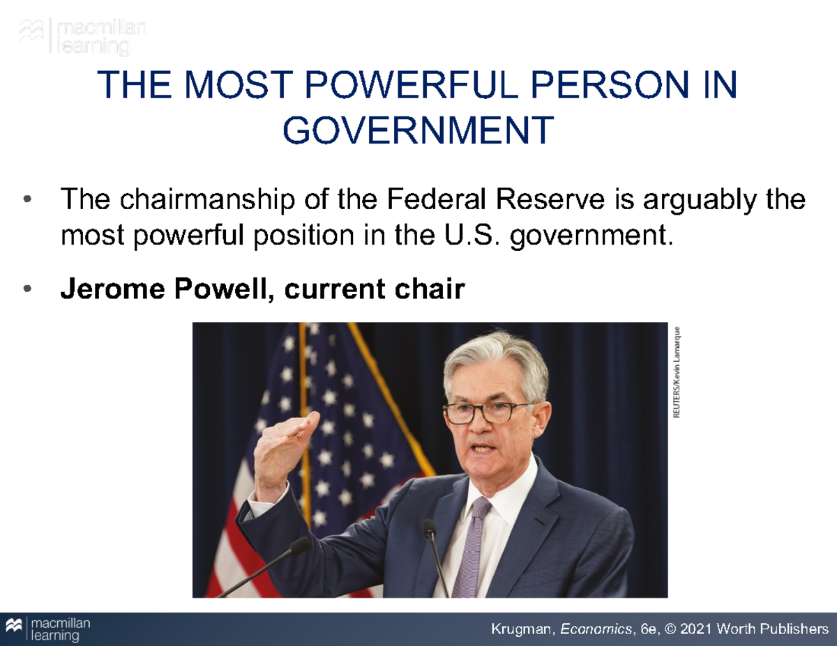 Ch30 econ - econ notes - THE MOST POWERFUL PERSON IN GOVERNMENT • The ...