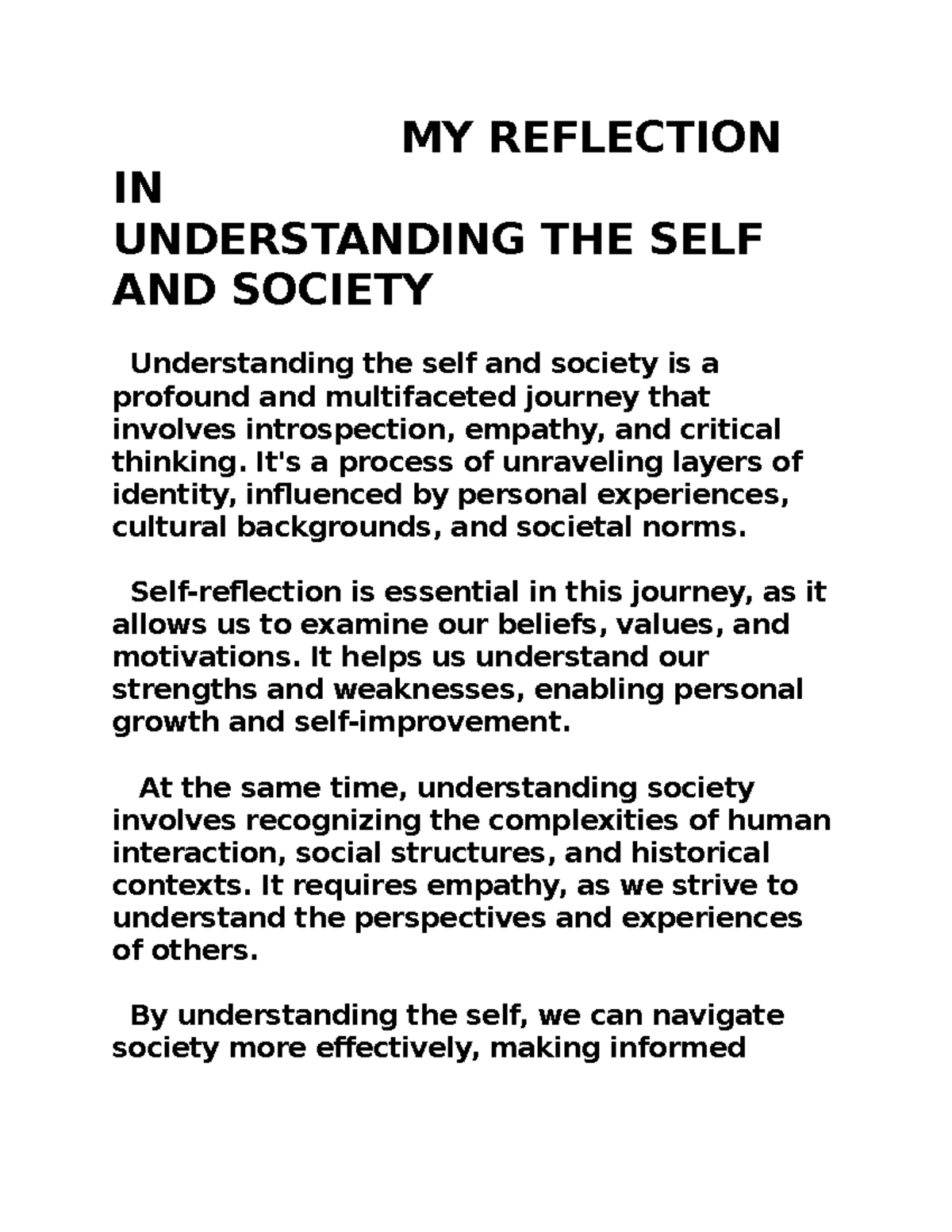 MY Reflection IN - dddd - MY REFLECTION IN UNDERSTANDING THE SELF AND ...