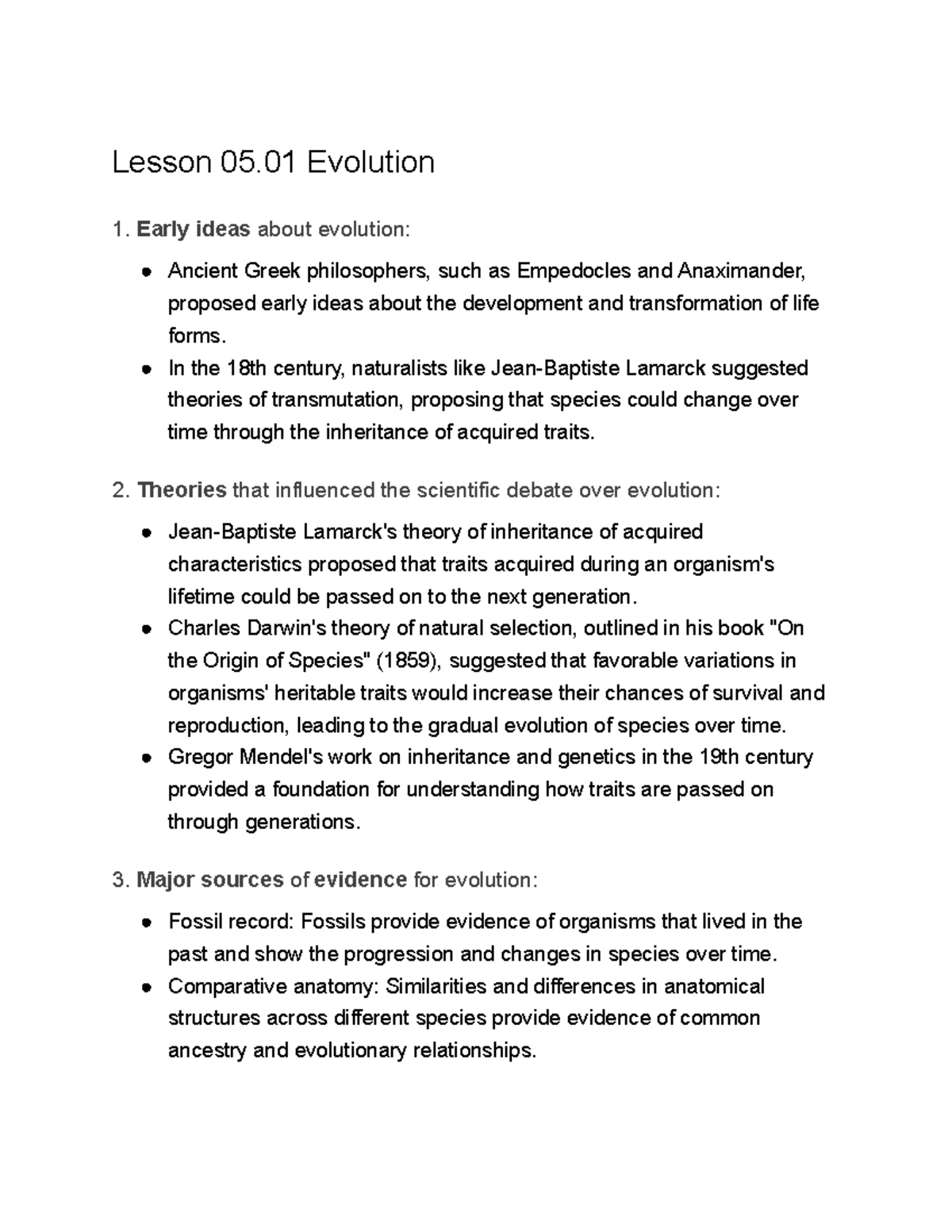 FLVS Mod 5 Bio DBA Answers - Lesson 05 Evolution Early ideas about ...