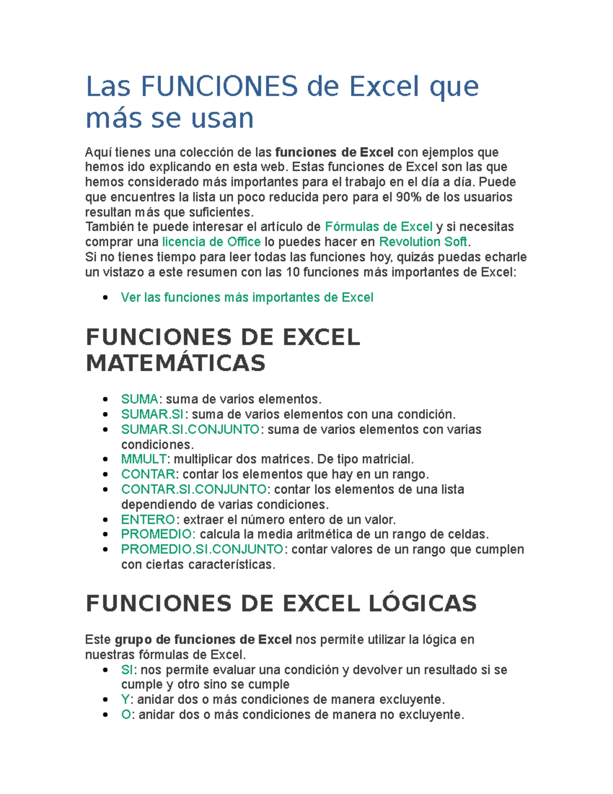 Las Funciones De Excel Que Más Se Usan Las Funciones De Excel Que Más