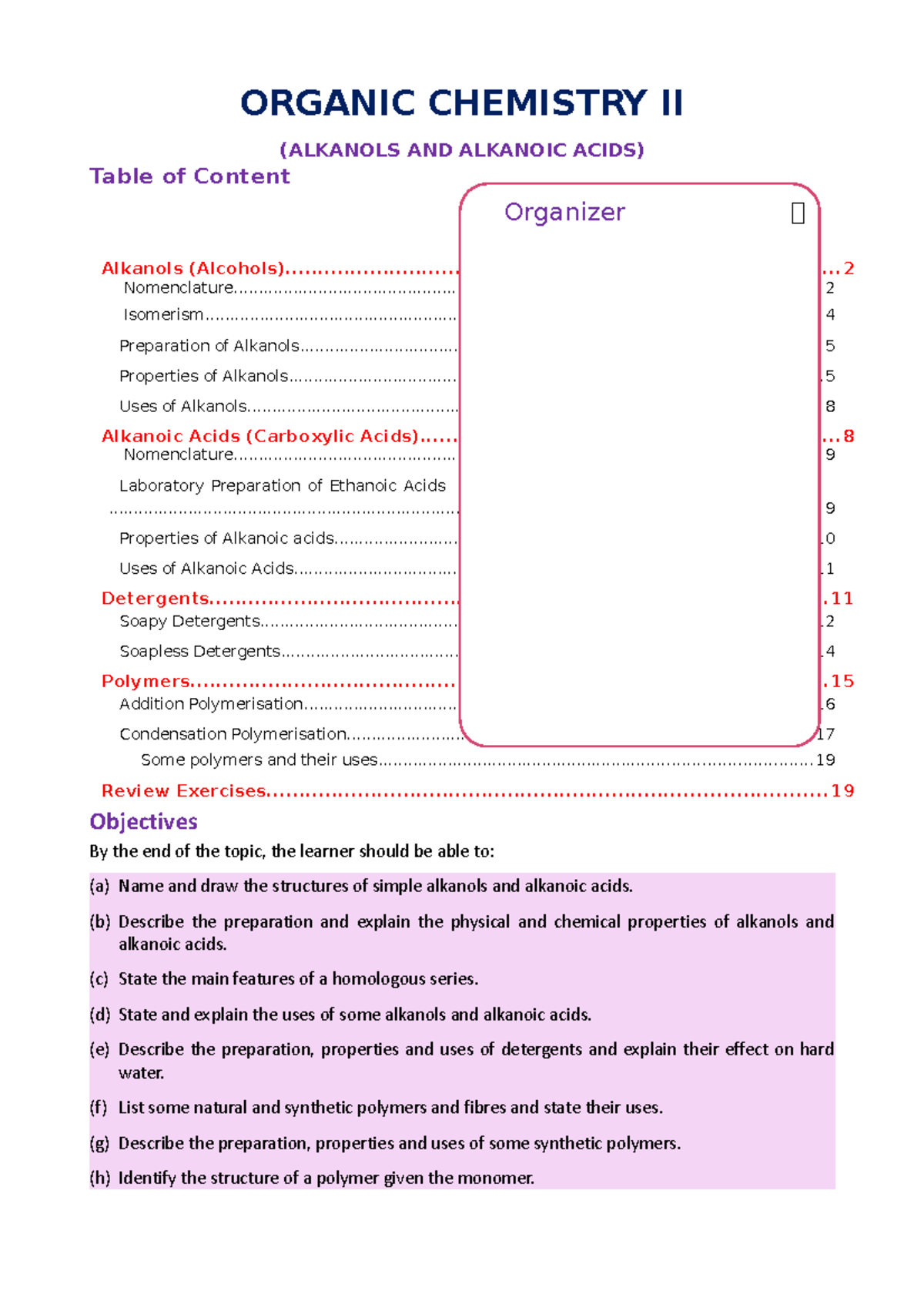 4 - Organic Chemistry 2 in Form 4 - ORGANIC CHEMISTRY II (ALKANOLS AND ...