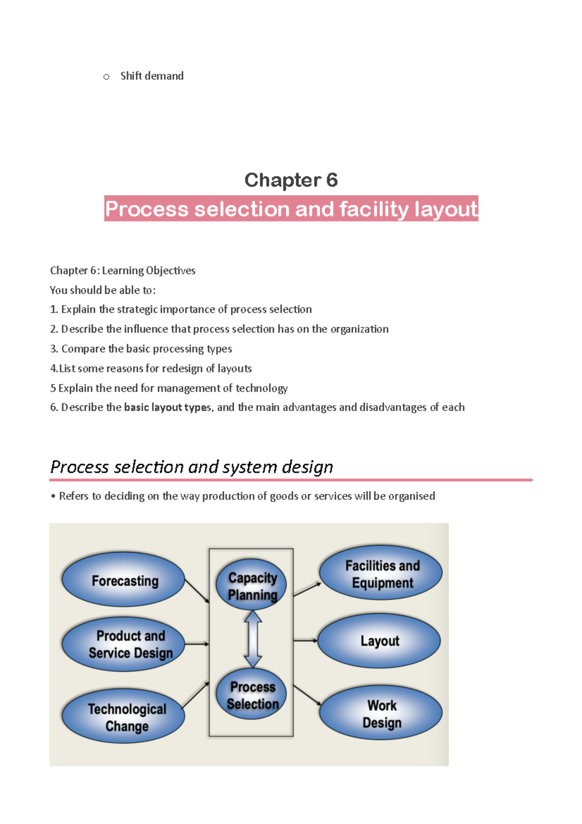 Chapter 6 - o Shia demand Chapter 6 Process selection and facility layout Chapter 6: Learning ...