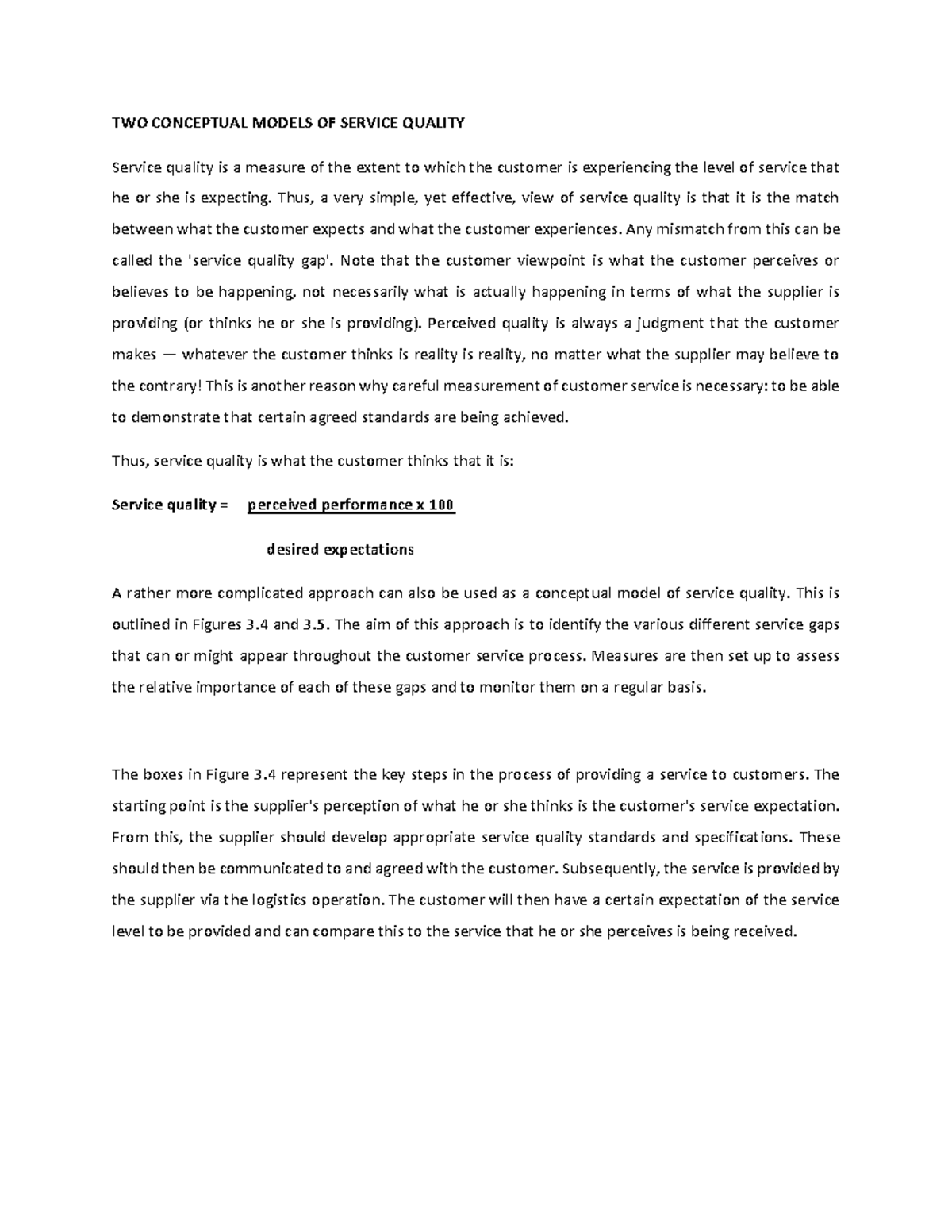 TWO Conceptual Models OF Service Quality - TWO CONCEPTUAL MODELS OF ...
