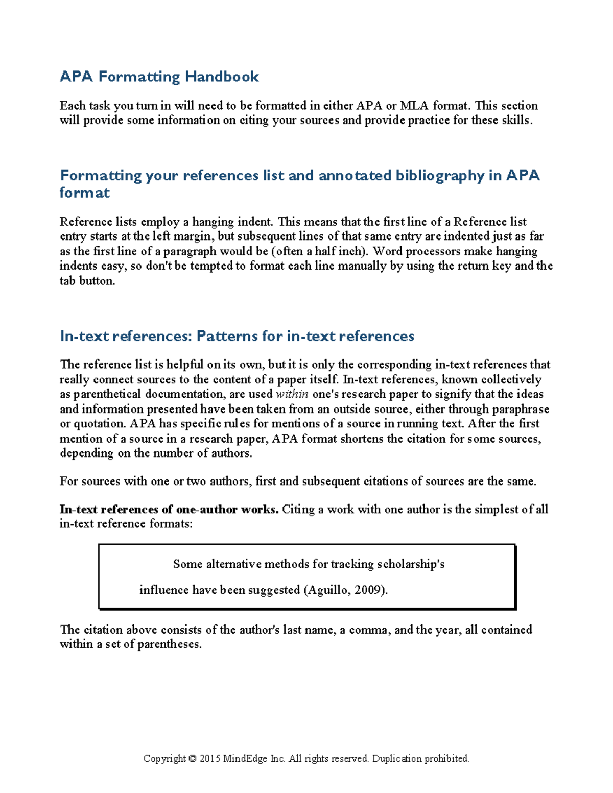 APA Formatting Handbook - This section will provide some information on ...