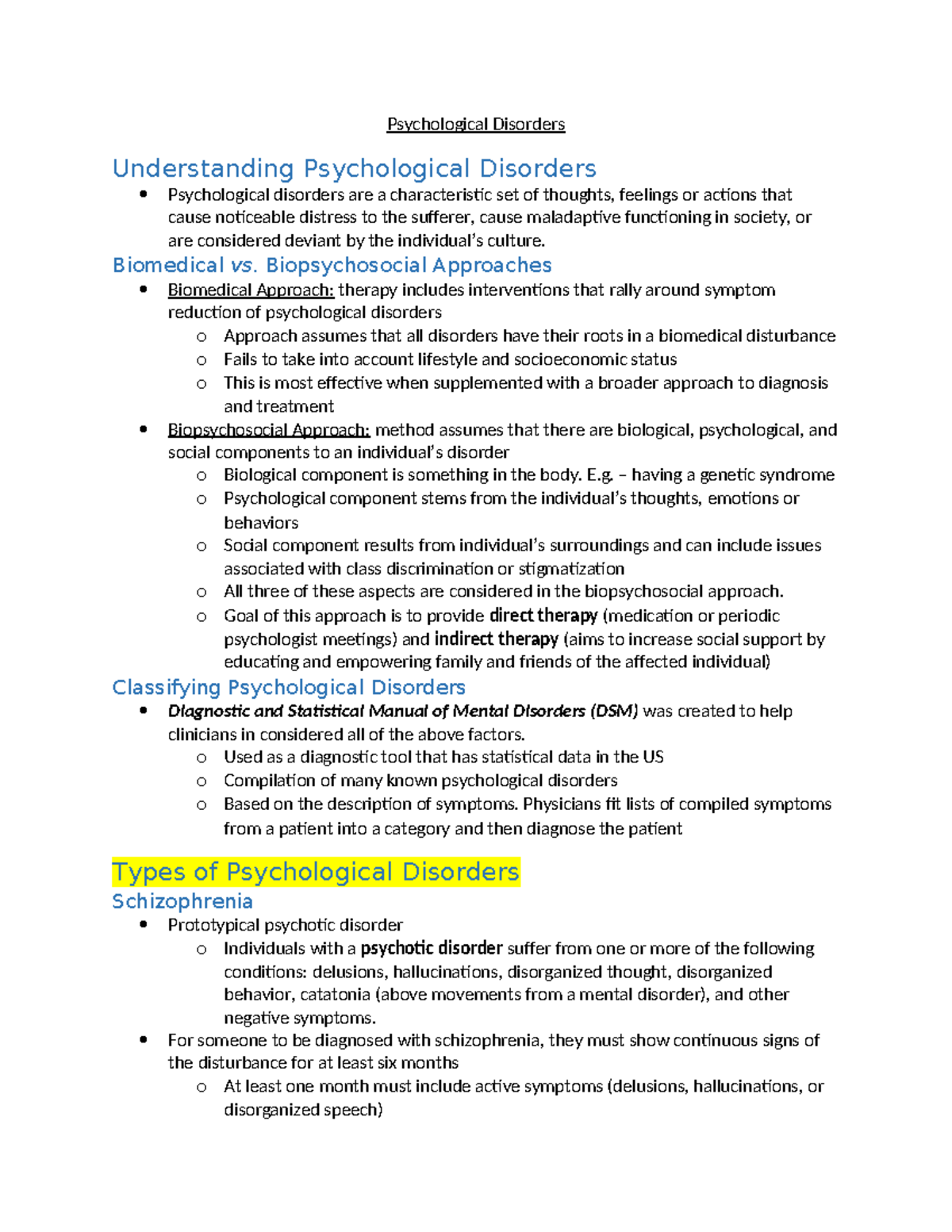 Psychological Disorders - Biomedical vs. Biopsychosocial Approaches ...