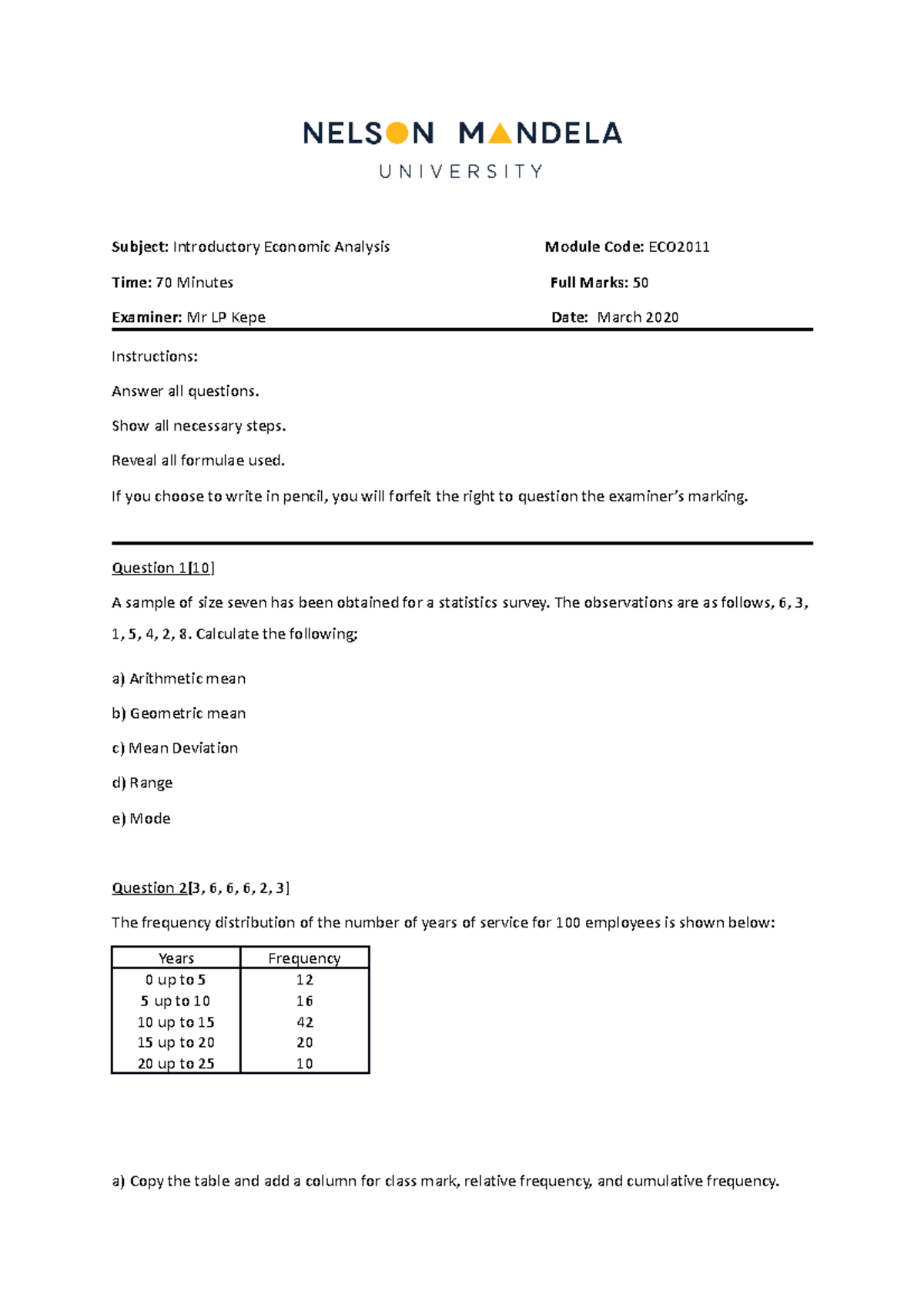 Test1 2020 - NOTES - Subject: Introductory Economic Analysis Module ...