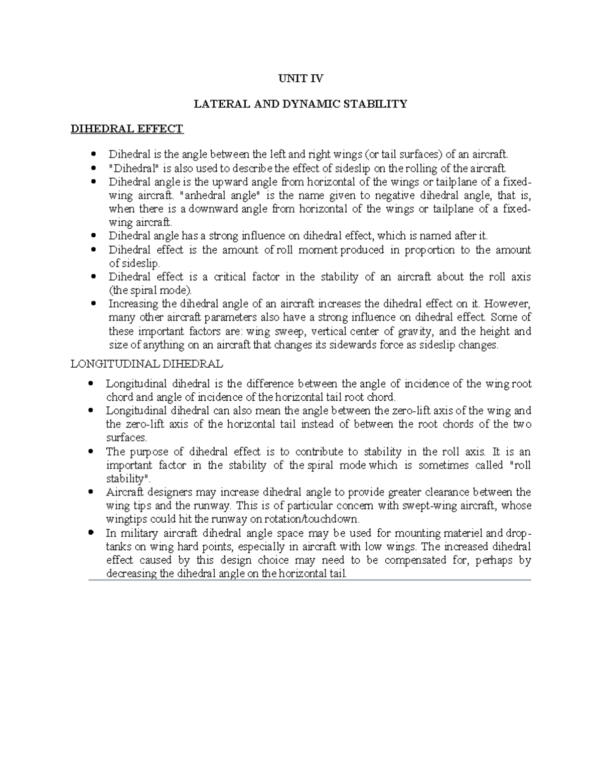 UNIT IV-FD - AE3691 FLIGHT DYNAMIC UNIT4 - UNIT IV LATERAL AND DYNAMIC ...