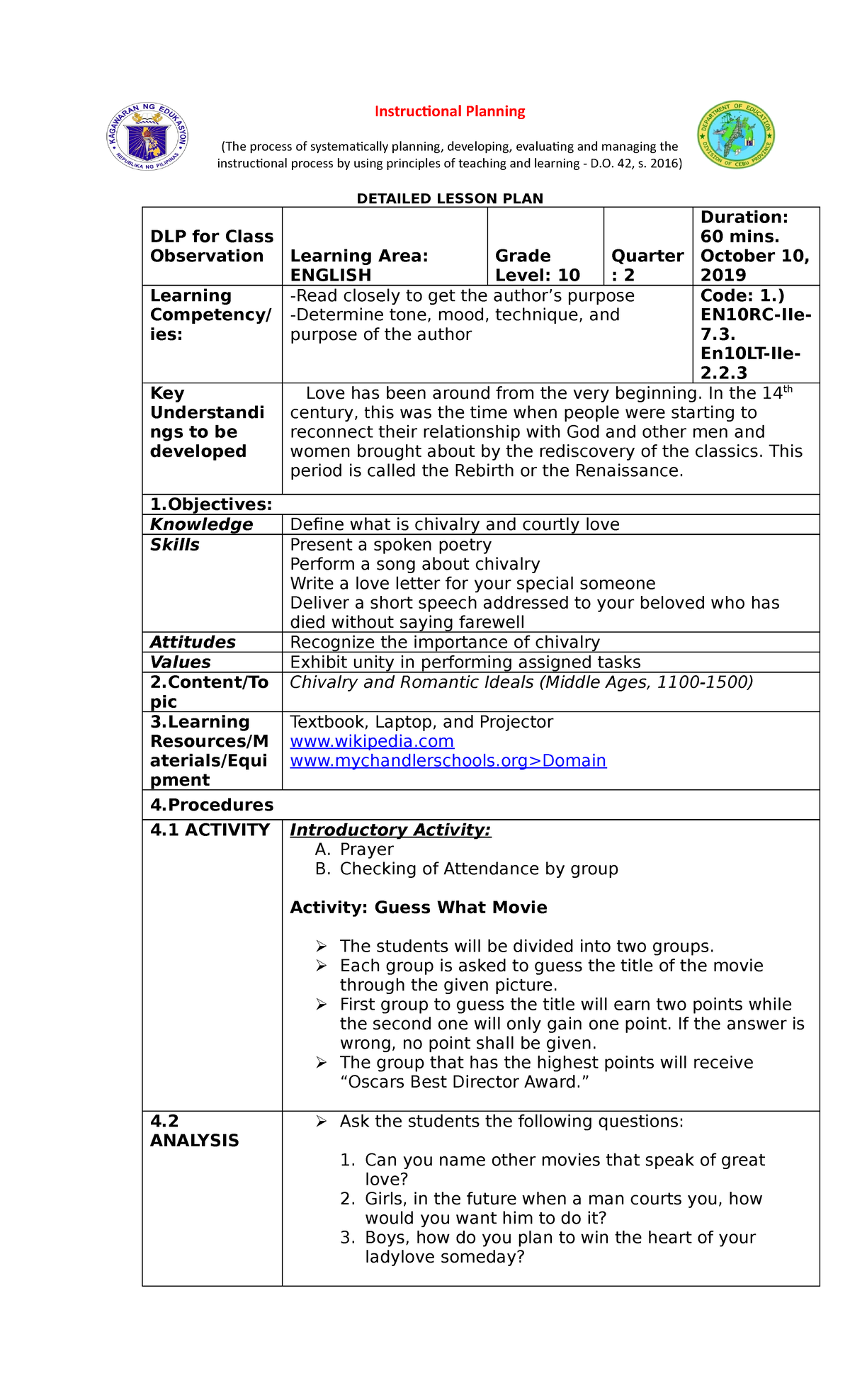 DLP - For Educational Purposes only - Instructional Planning (The ...
