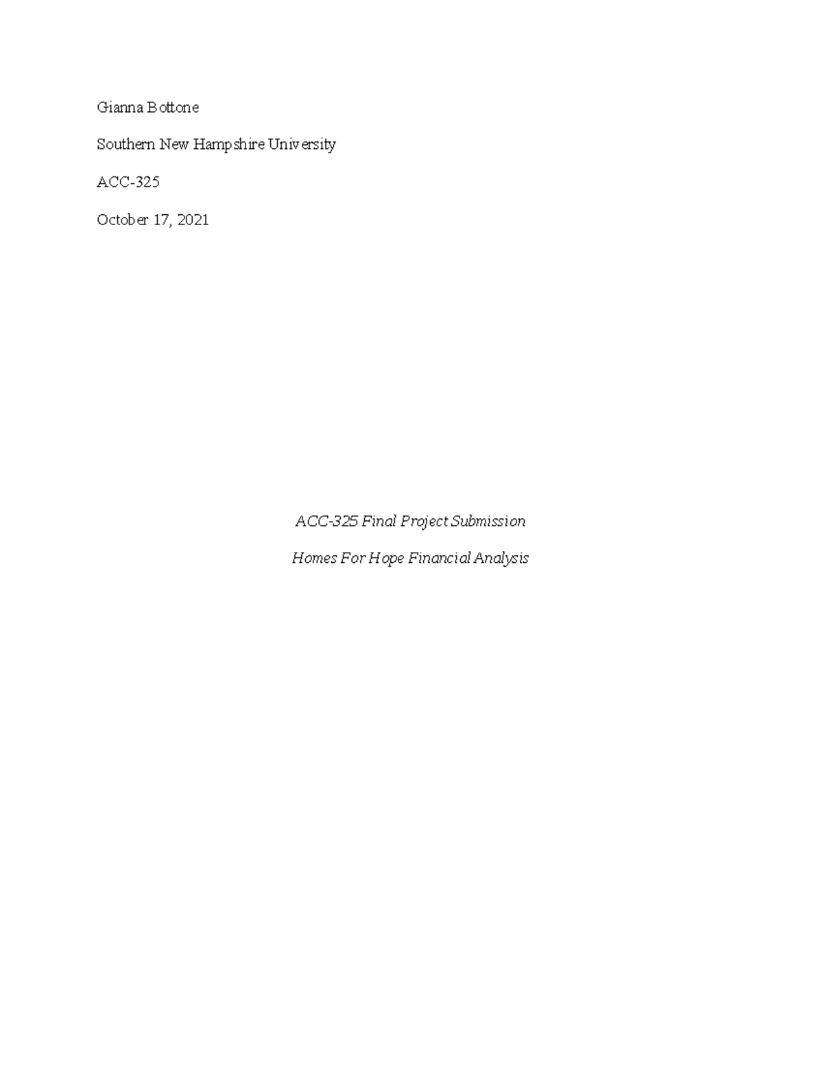 ACC 325 Final Project Gianna Bottone - Gianna Bottone Southern New ...