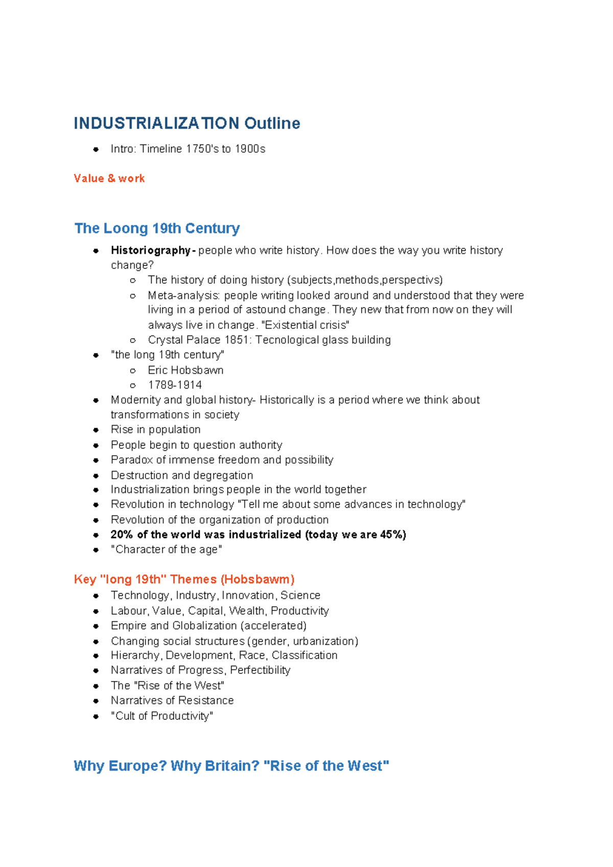 Global History GINS W Sobers lecture 8 & 9 notes - INDUSTRIALIZATION ...