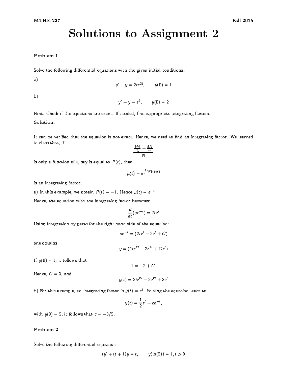 Seminar assignments - assignment 2 solutions - MTHE 237 Fall 2015 ...