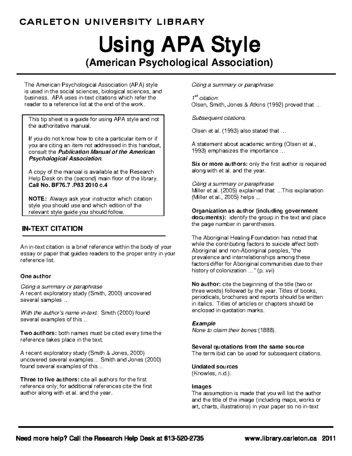 Apa style carleton - The American Psychological Association (APA) style ...