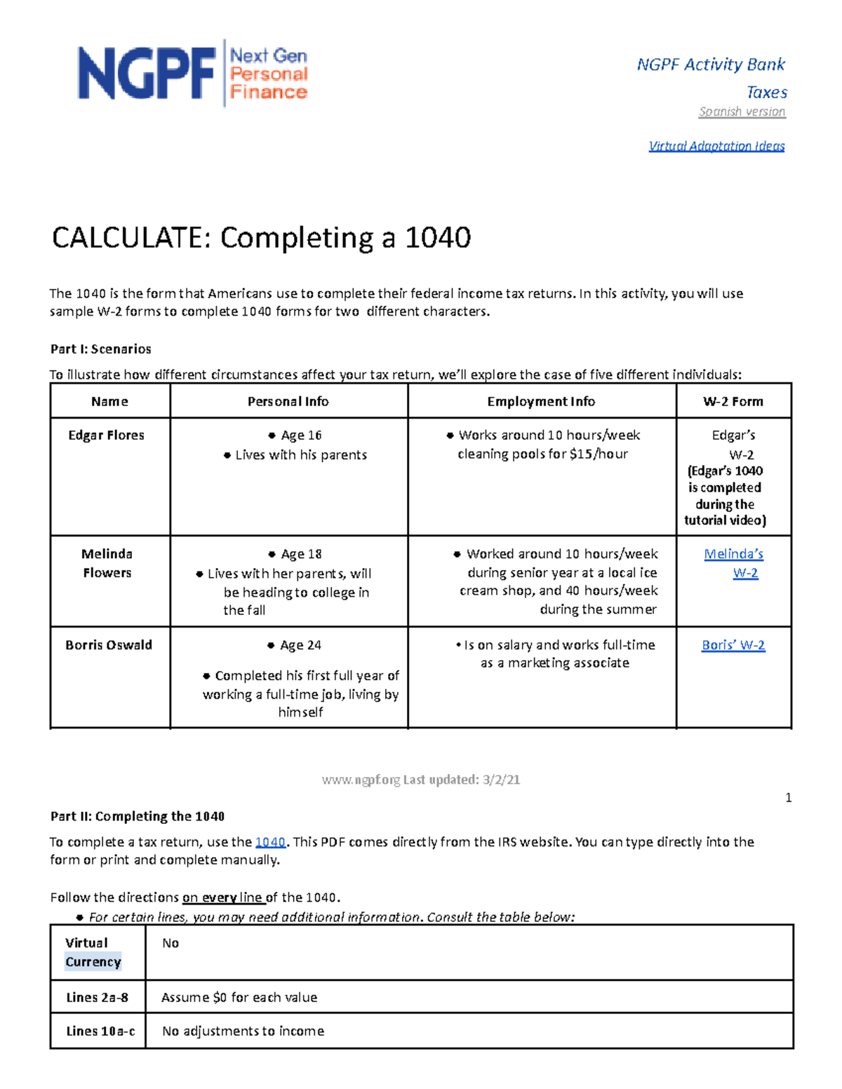 Copy of Module Three Lesson Three Activity - NGPF Activity Bank Taxes ...