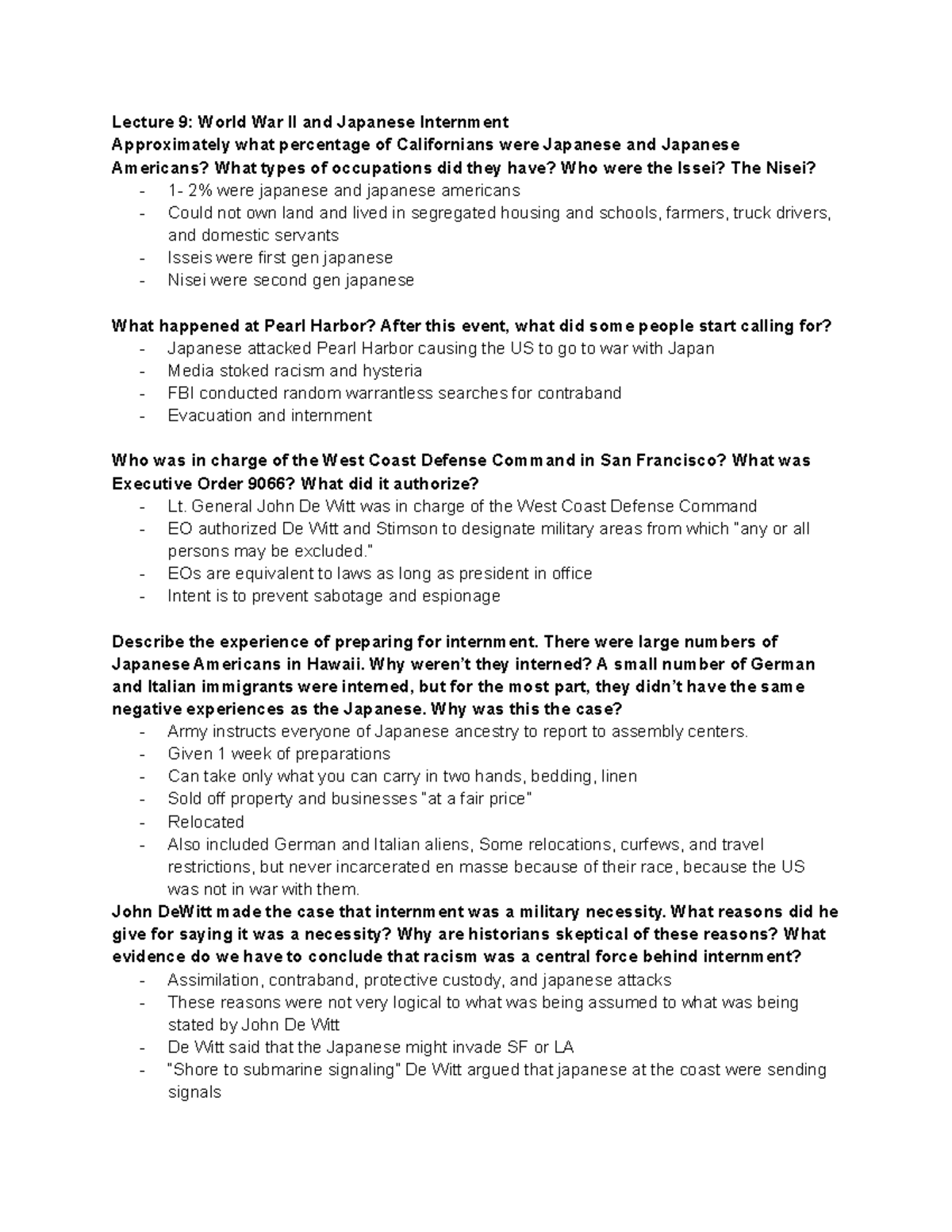 Lecture 9 HST - Notes - Lecture 9: World War II and Japanese Internment ...