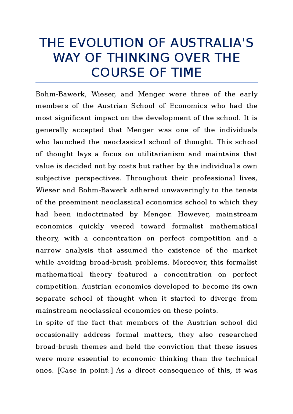 THE Evolution OF Australia'S WAY OF Thinking OVER THE Course OF TIME ...