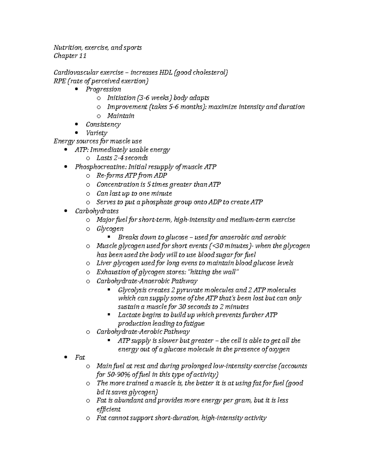 Sports - notes on chapter 10, got an A in the class - Nutrition ...