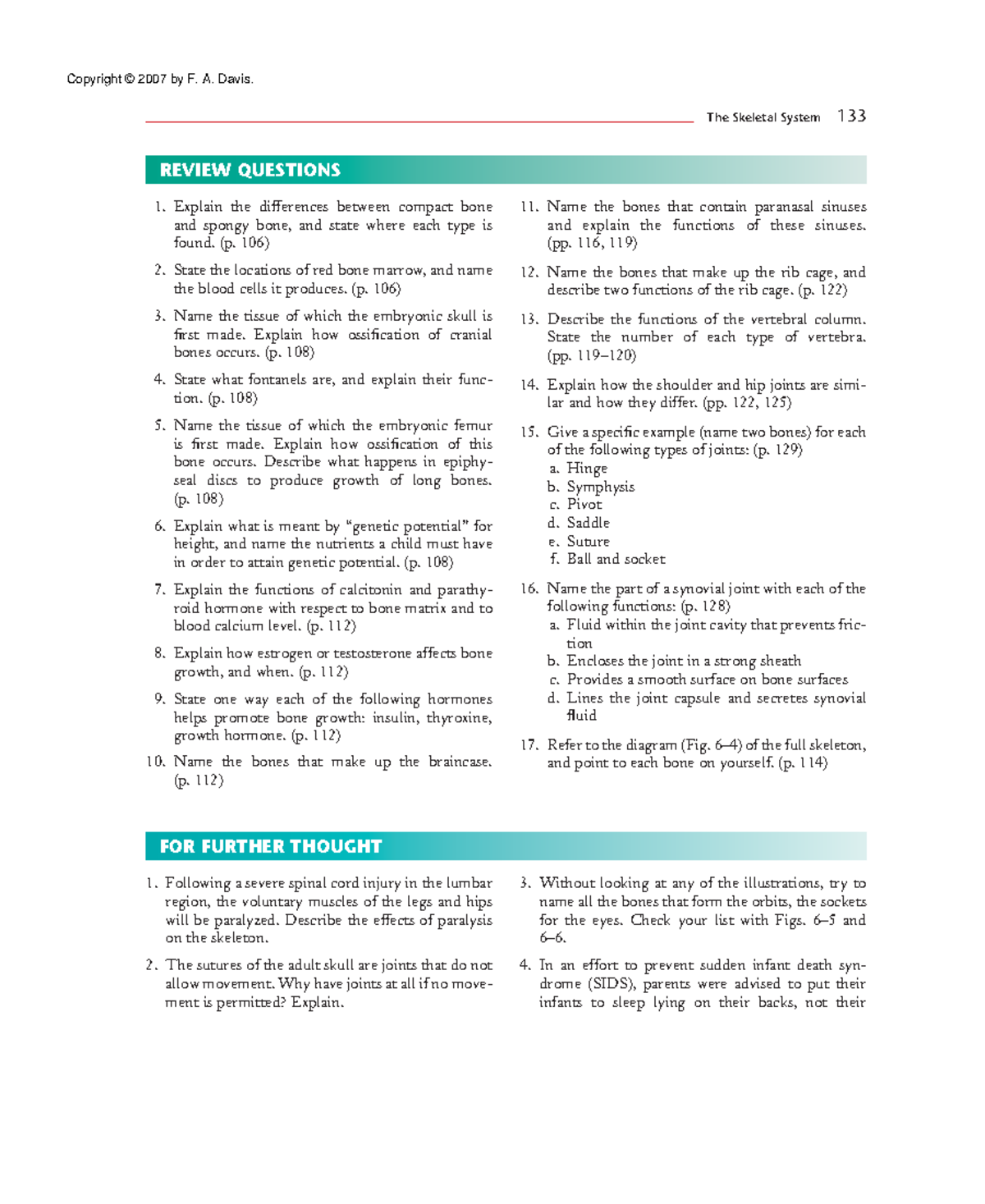 Anatomy and Physiology (16) - The Skeletal System 133 REVIEW QUESTIONS ...