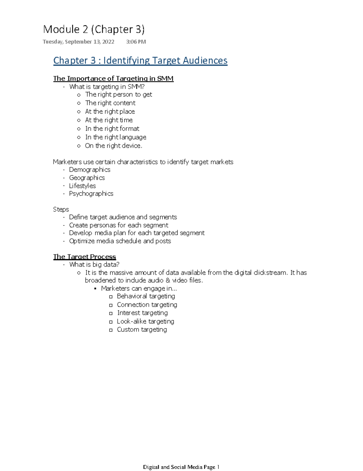 Module 2 (Chapter 3) Notes - Chapter 3 : Identifying Target Audiences ...