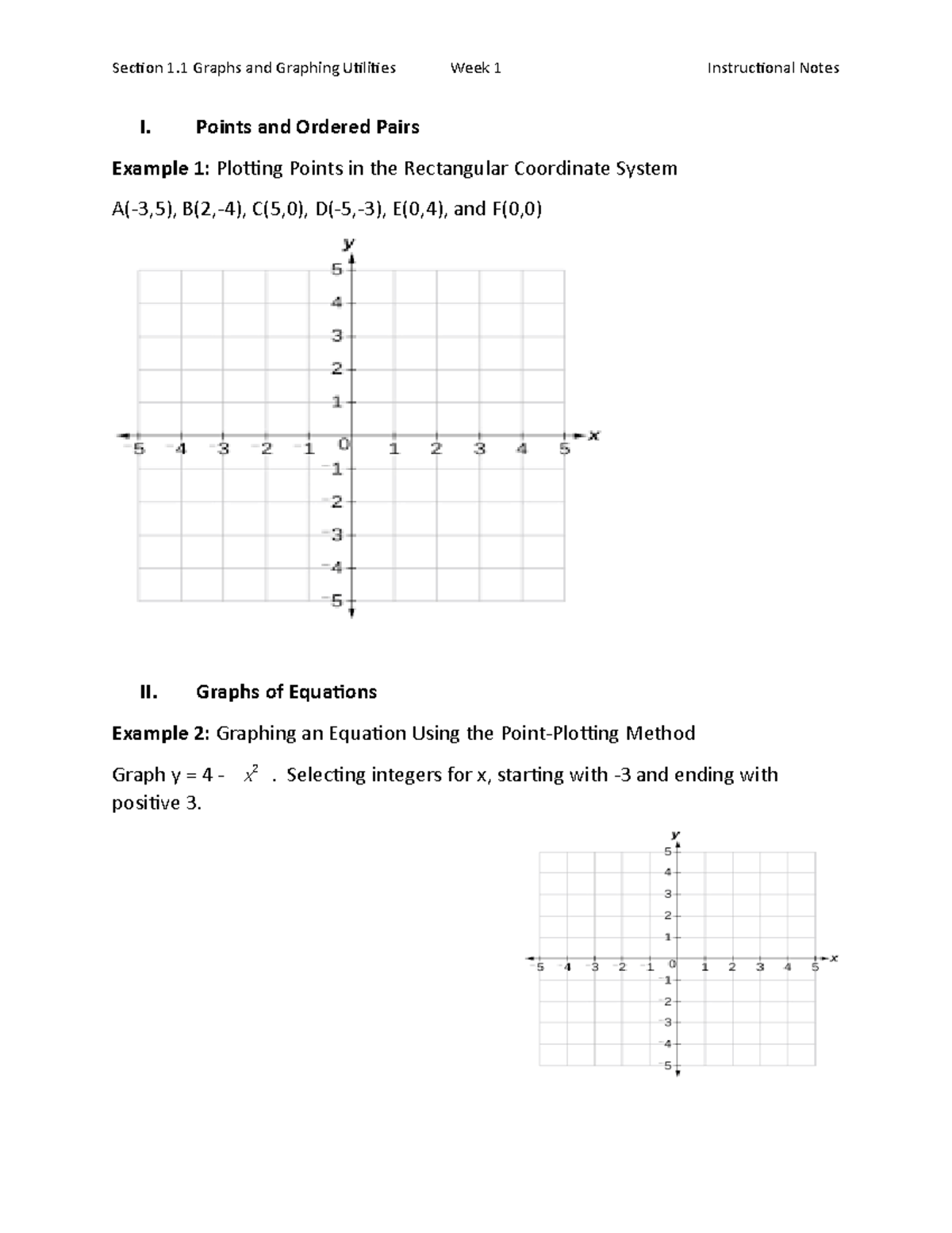 Section 1.1 Graphs and Graphing Utilities Notes - I. Points and Ordered ...