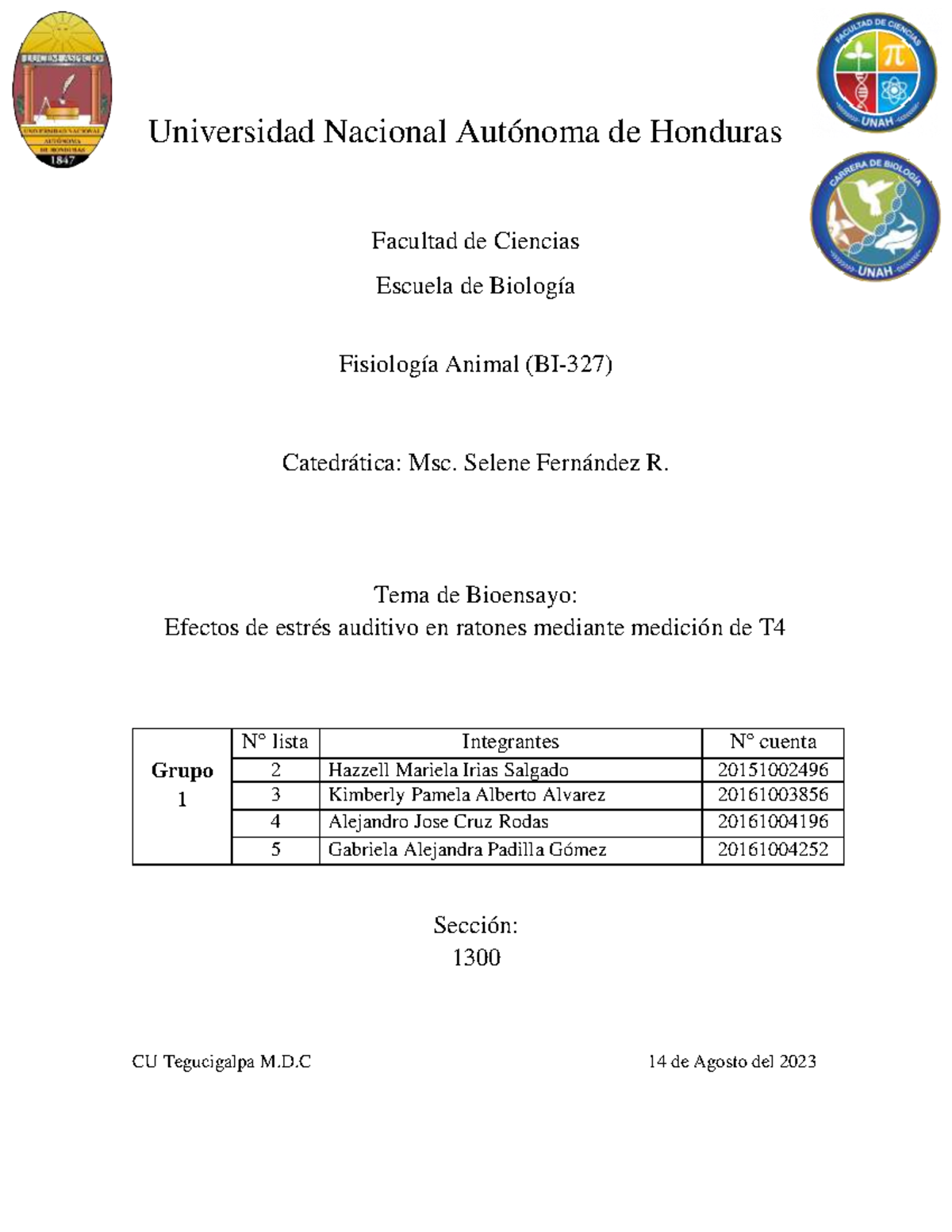 Grupo 1 Informe de Bioensayo - Universidad Nacional Autónoma de ...