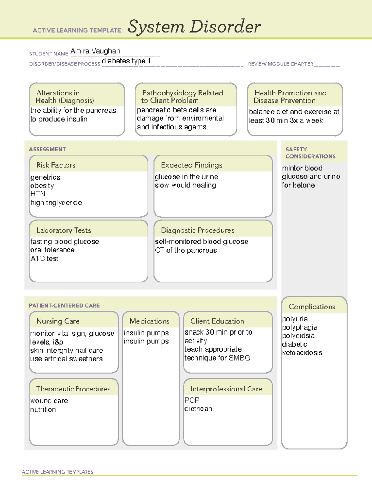 Diabetes type 1 - ACTIVE LEARNING TEMPLATES System Disorder STUDENT ...