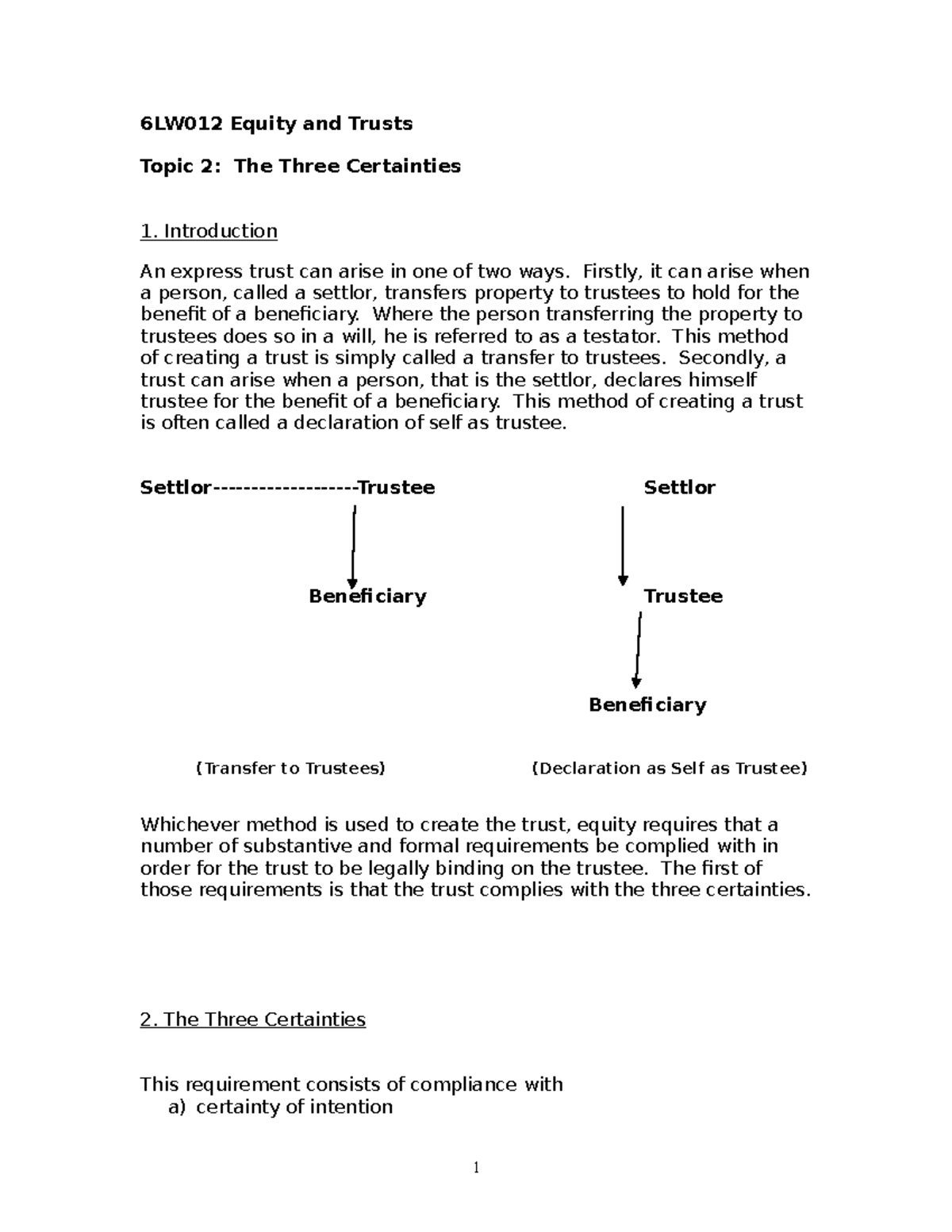 Discretionary Trusts - 6LW012 Equity and Trusts Topic 2: The Three ...