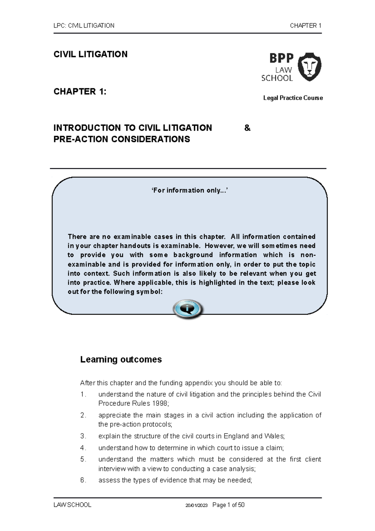 22-23 Civil Litigation Chapter 1 Introduction and Overview - LPC: CIVIL ...