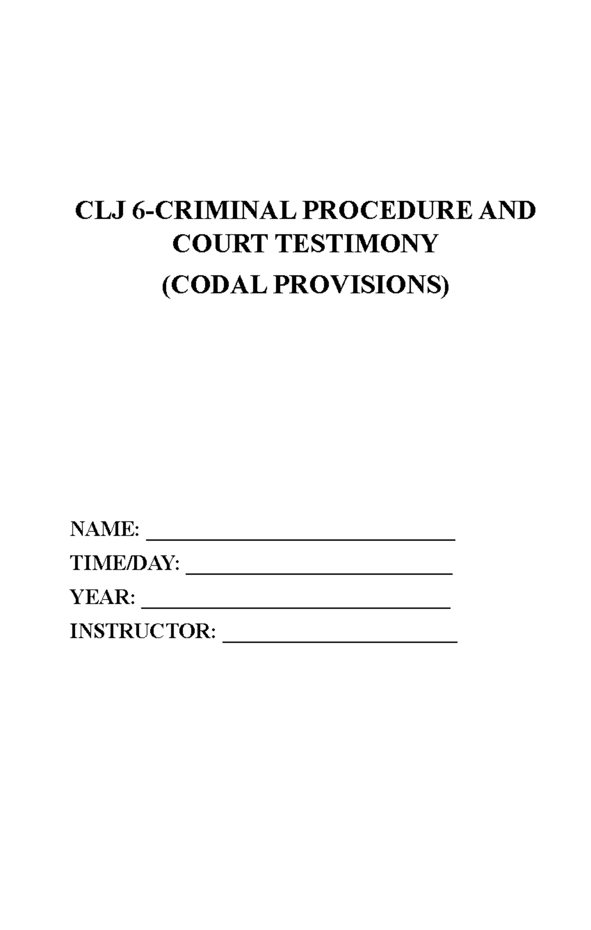 CLJ 4- Title PAGE - BS Civil Engineering - CLJ 6-CRIMINAL PROCEDURE AND ...