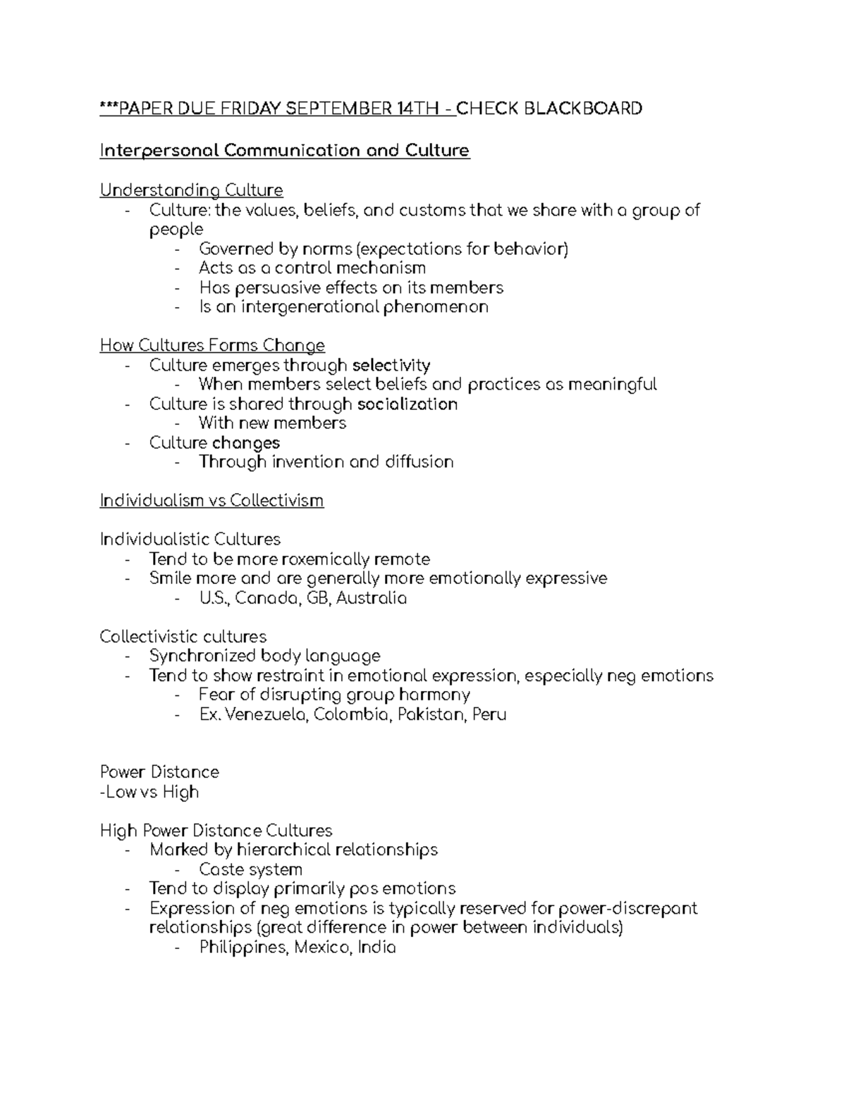 Chapter 1 Notes Paper Due Friday September 14th Check Blackboard