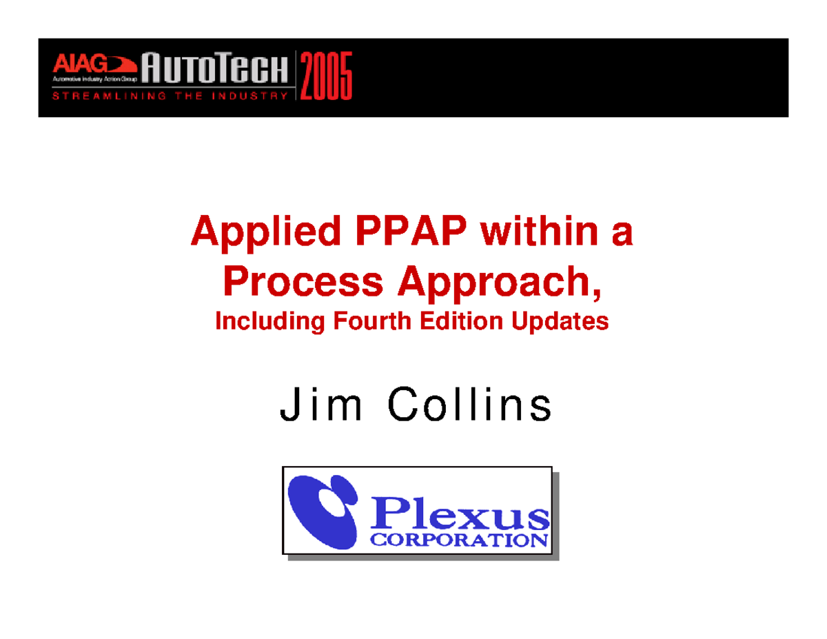 Applied PPAP - Process Approach (AIAG) - Applied PPAP within a Process ...