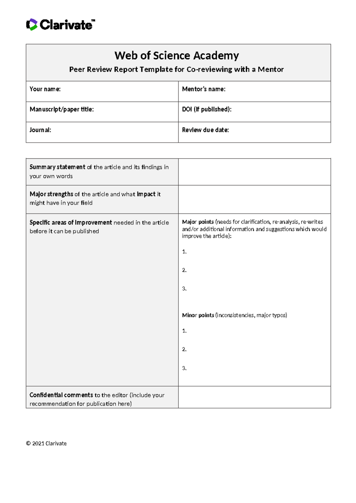 Review template fillable - Web of Science Academy Peer Review Report ...