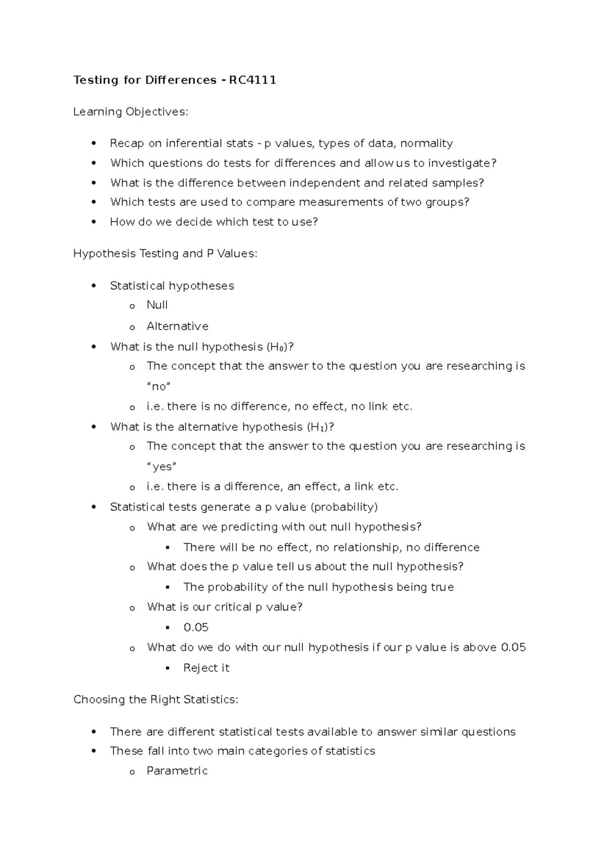 Lesson 8 - Testing for Differences - Testing for Diferences - RC ...