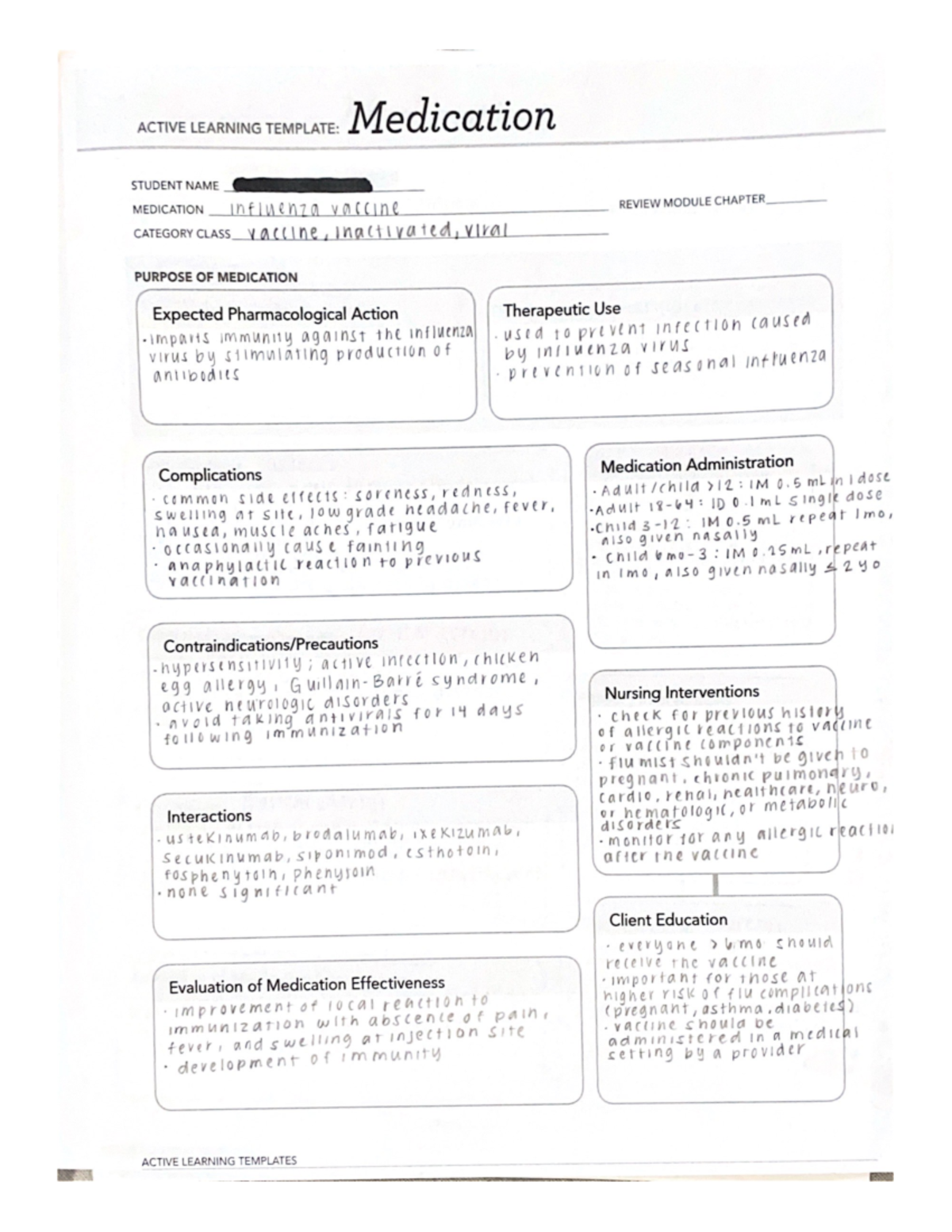 ATI Drug Template Influenza Vaccine - NU 306 - Studocu