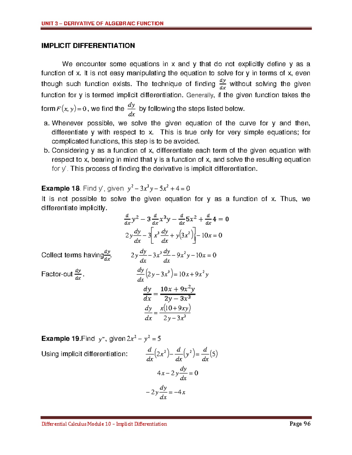 Unit 3 Module 10 Implicit Differentiation Implicit Differentiation We Encounter Some