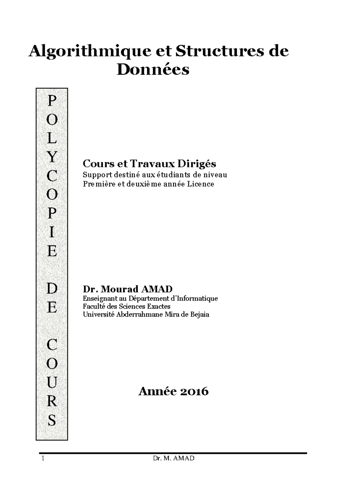Mi06 lessons-algo str donnees - Algorithmique et Structures de Données ...