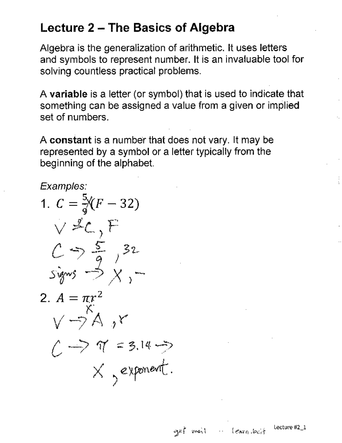 OPMT 0199 Lec 2 The Basics of Algebra - Notes - OPMT 0199 - Studocu