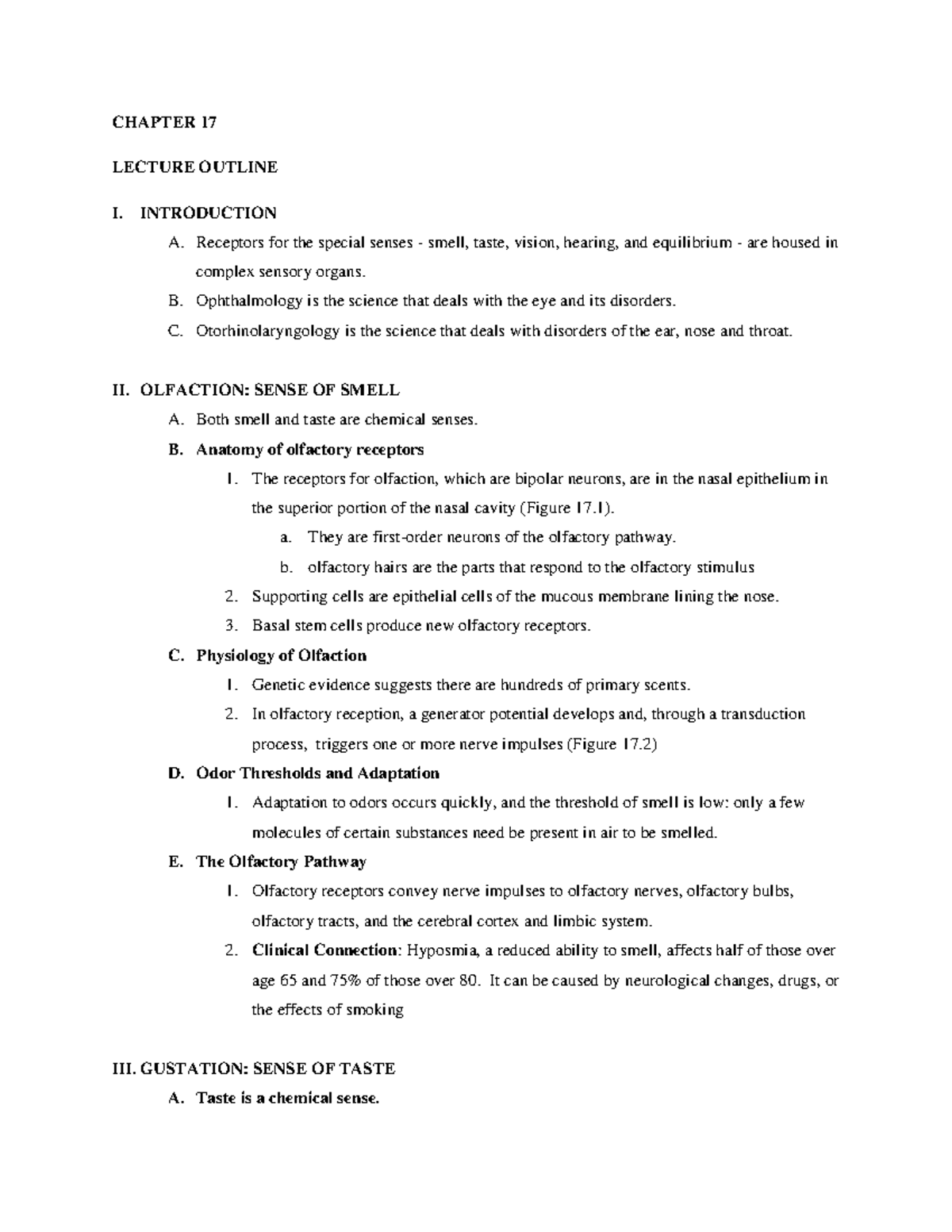 Ch 17 outline - CHAPTER 17 LECTURE OUTLINE I. INTRODUCTION A. Receptors ...
