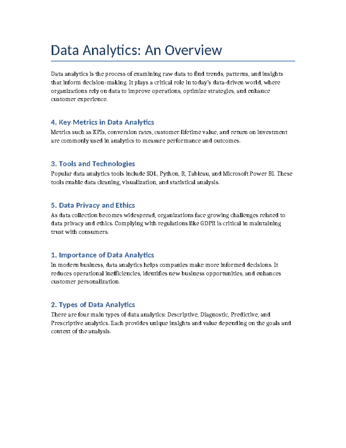 Overview of Data Analytics - Data Analytics: An Overview Data analytics is the process of ...
