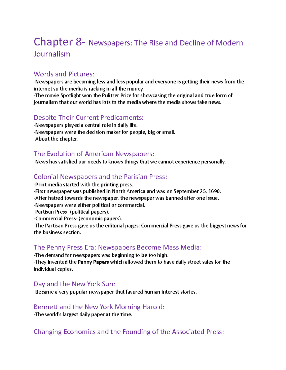 Chapter 8 - Chapter 8- Newspapers: The Rise and Decline of Modern ...