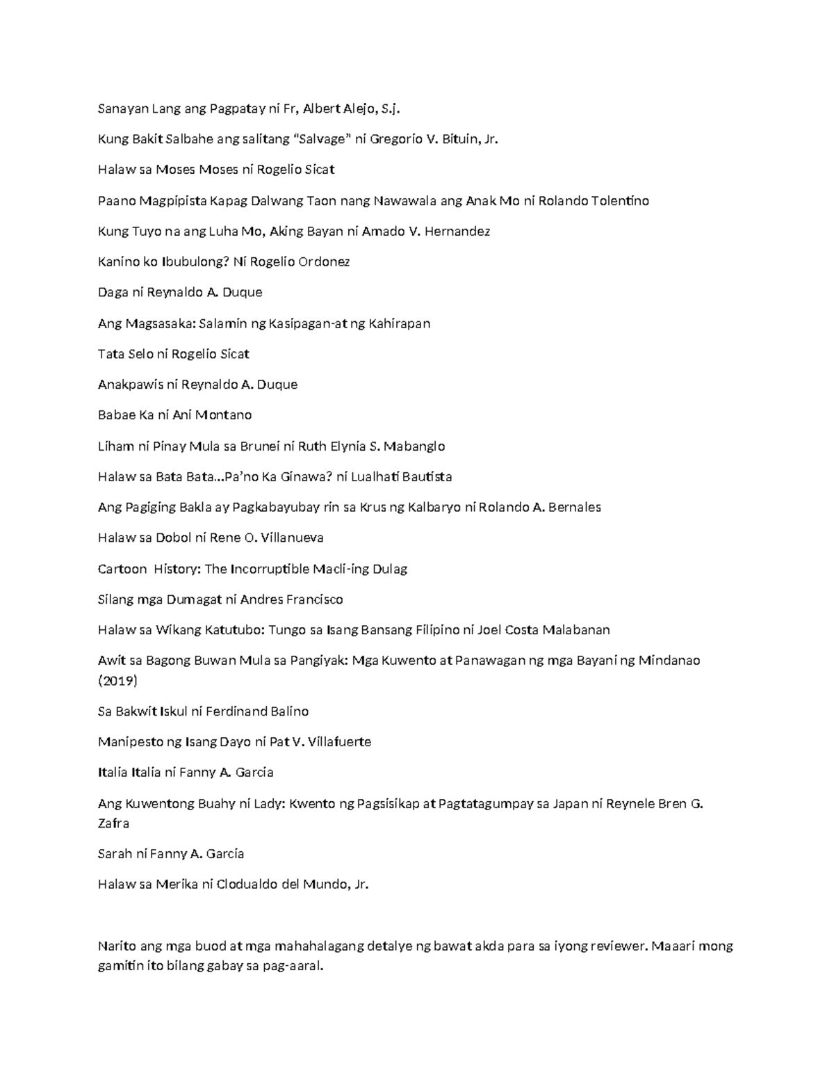 Sosyedad- Reviewer - REVIEW - Sanayan Lang ang Pagpatay ni Fr, Albert ...