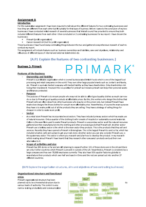 Assignment 1 Coursework - Unit 1: Exploring Business FEATURES CONTRIBUTING TO THE SUCCESS OF TWO ...