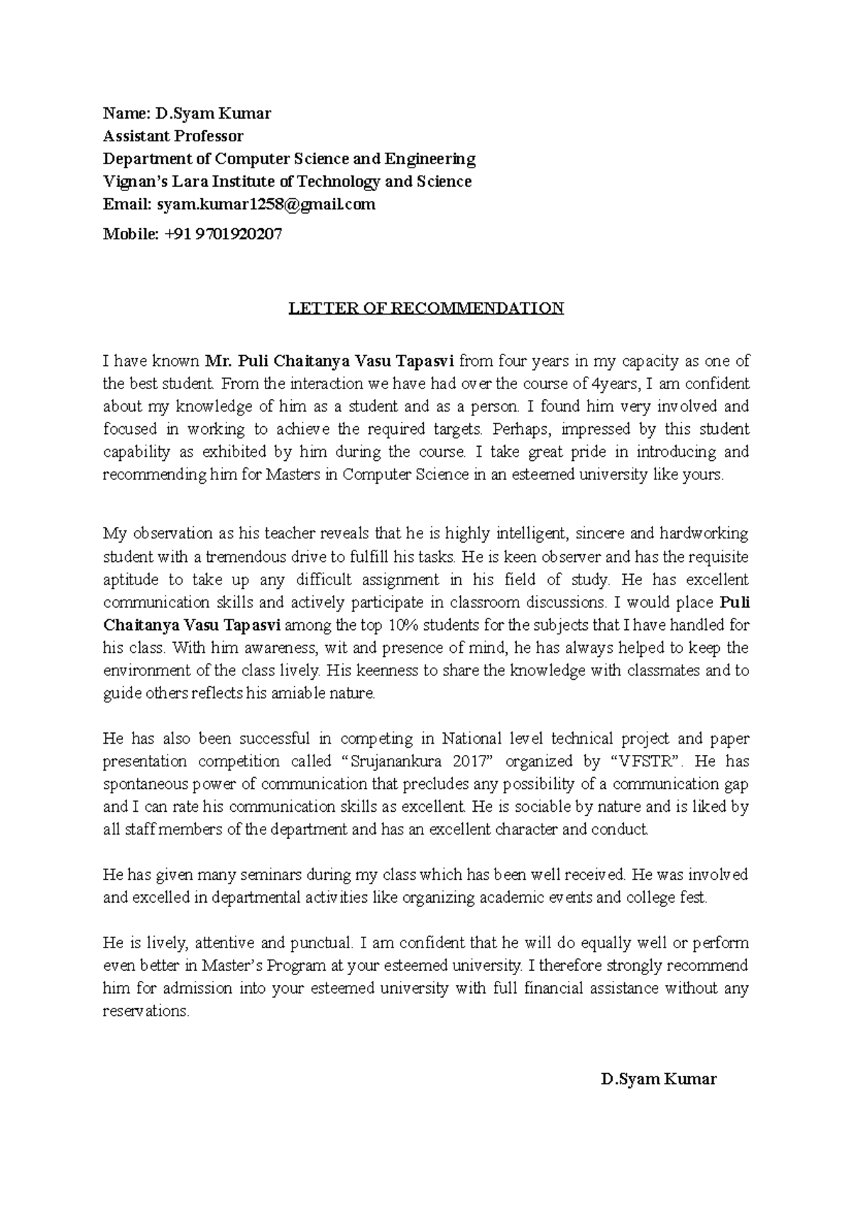 5C1 LOR S - iojioh - Name: D Kumar Assistant Professor Department of ...